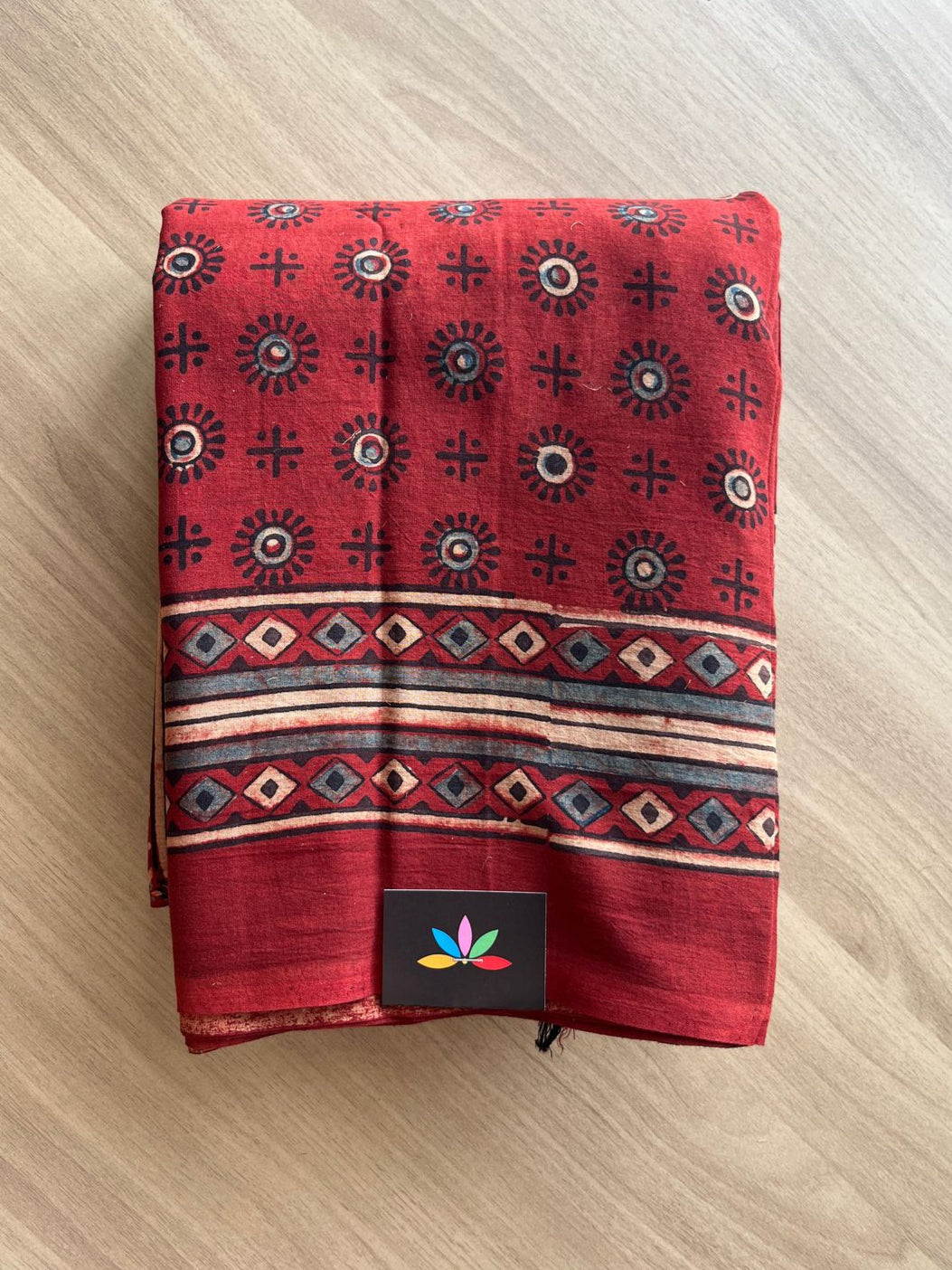 Natural Dye Ajrakh Handblock Printed Saree-19868 – Fabk-in
