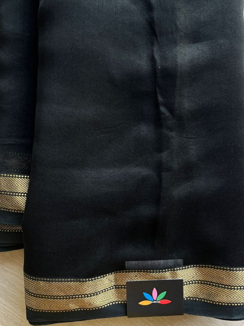 Traditional Black Chanderi Saree – Lightweight Silk Cotton for Wedding ...