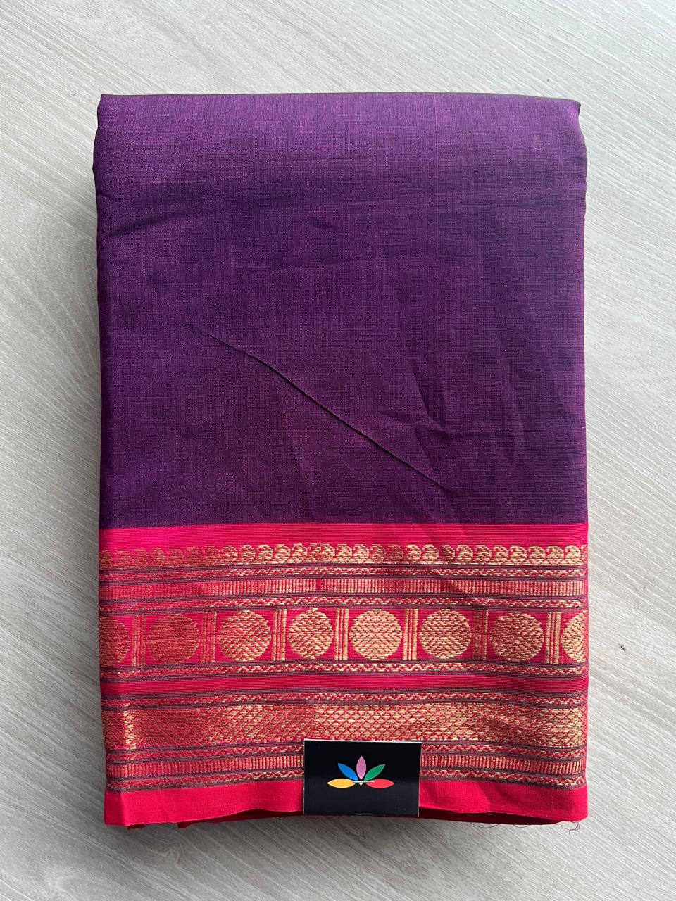 Mulberry color with Rani Pink Zari Border Chettinad Cotton Saree - 263 ...