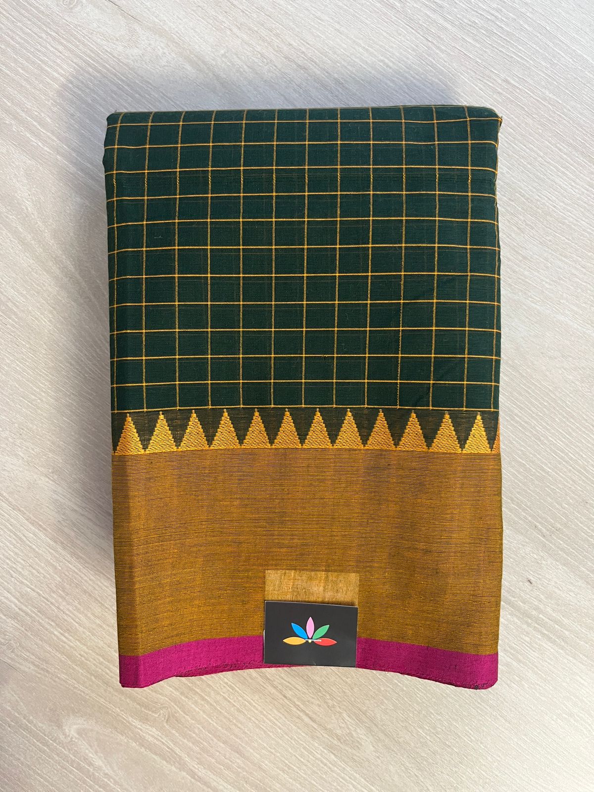 Palm Green Checks and Rani Pink Border Chettinad Cotton Saree - 26383 ...