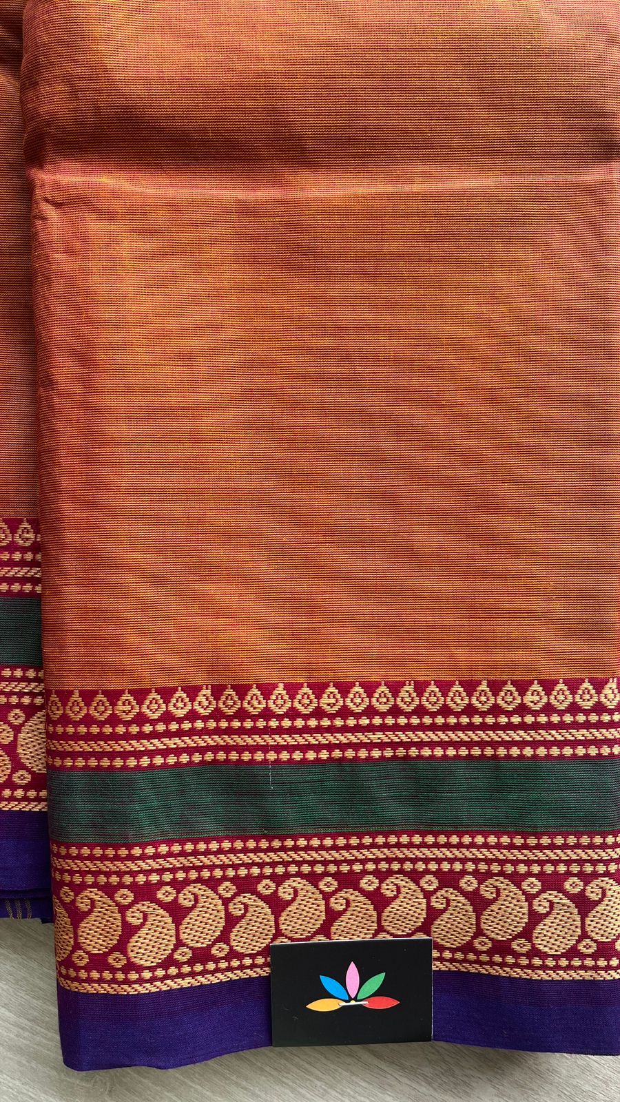 Rust Orange Chettinad Cotton Saree with Paisley Border - 24407 – FABK