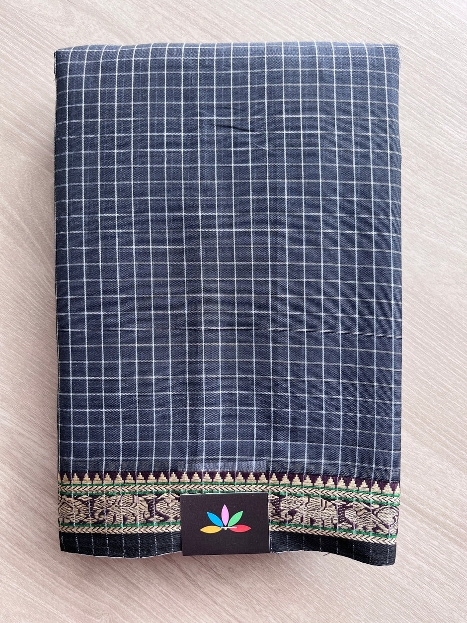 Checked Small Border Narayanpet Cotton Saree -27824 - 27825 – FABK